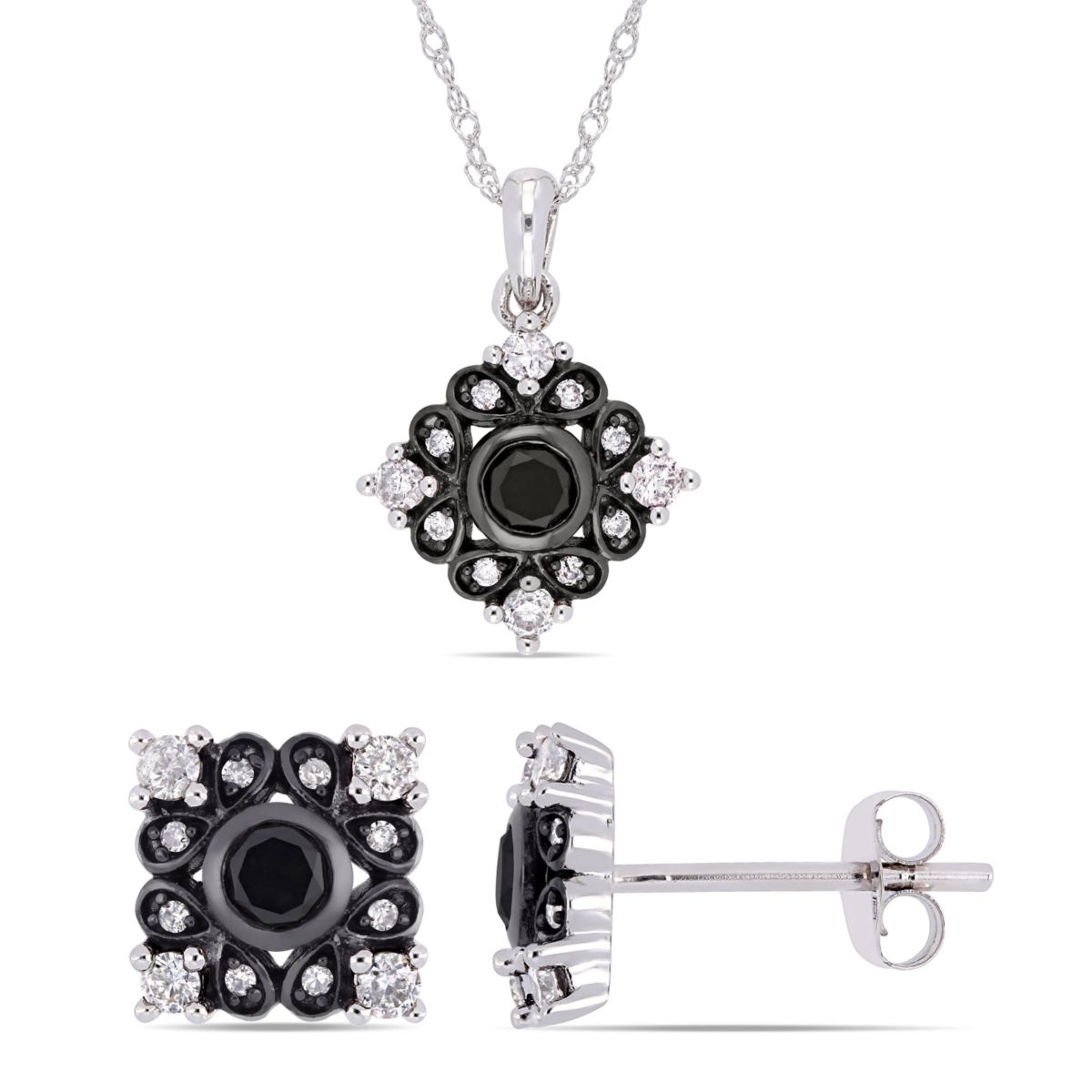 Belk & Co. 2-Pcs Set of 7/8 ct. t.w. Black and White Diamond Bohemian ...