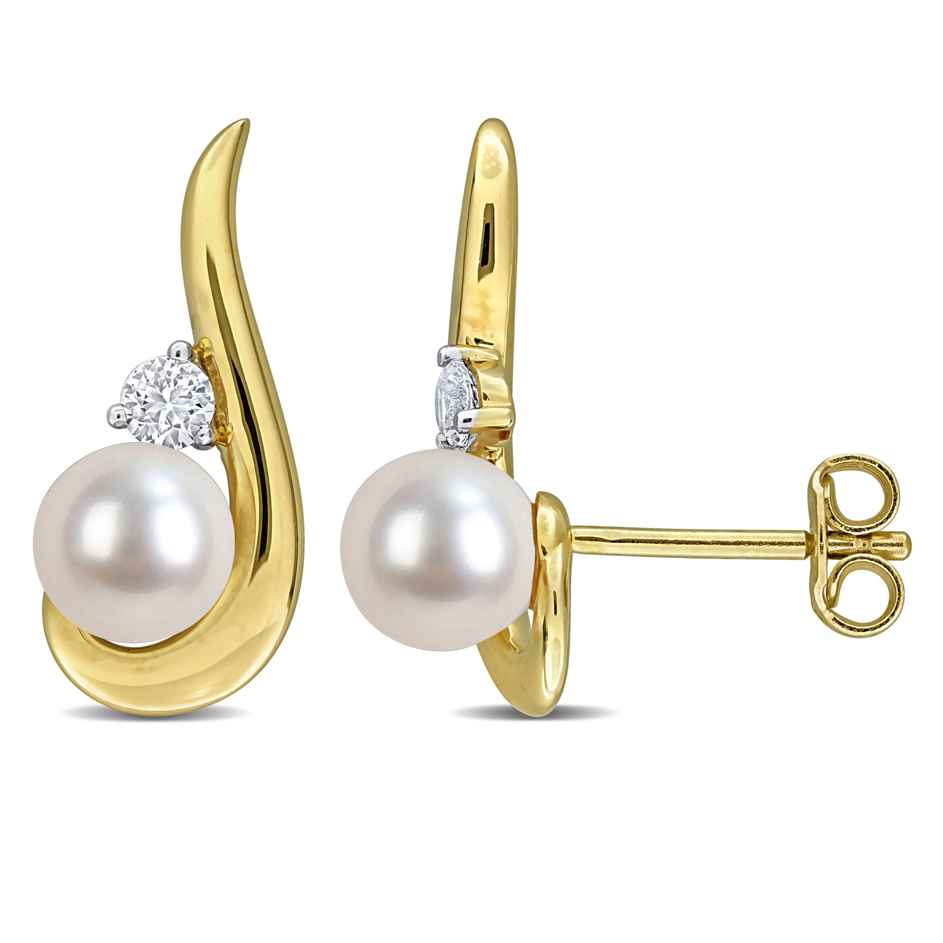 Belk & Co. Lab Created Created White Sapphire & 6-6.5mm Freshwater ...