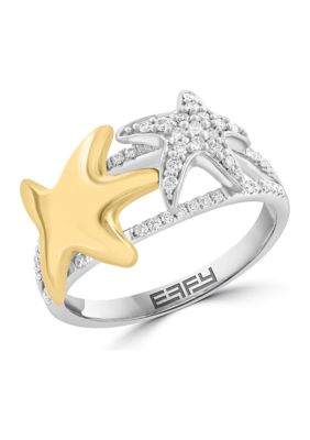 Effy® 1/5 ct. t.w. Diamond Starfish Ring in Sterling Silver | belk