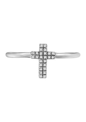 Effy® Sterling Silver Pavé Diamond Cross Ring | Belk