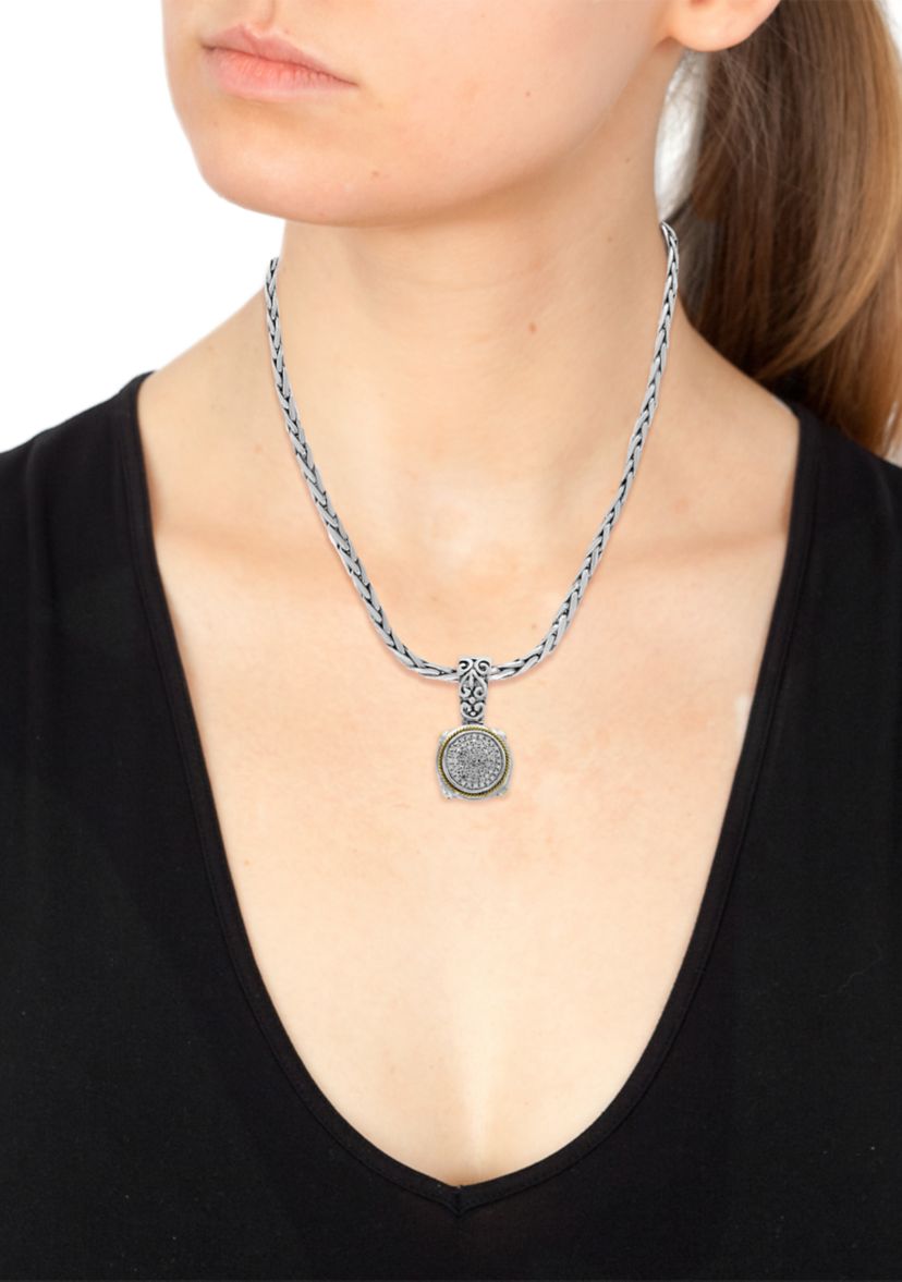 Effy® Sterling Silver 18K Yellow Gold Diamond Pendant Necklace | Belk