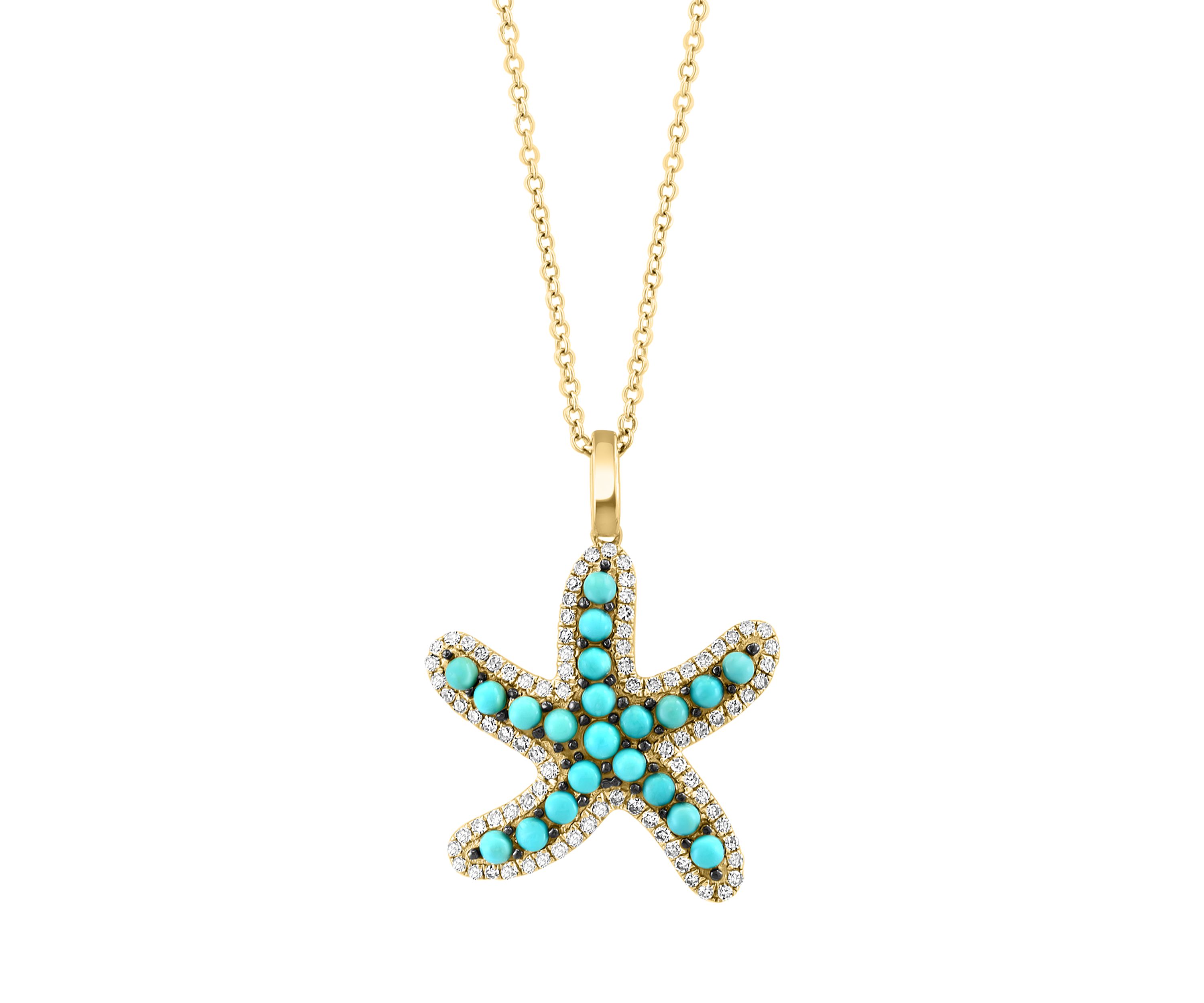 Effy® 1/3 ct. t.w. Diamond and Turquoise Starfish Pendant Necklace in ...