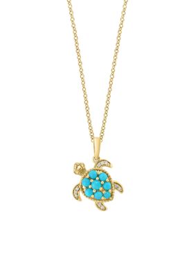 Effy® Diamond, Turquoise Turtle Pendant Necklace in 14k Yellow Gold | belk