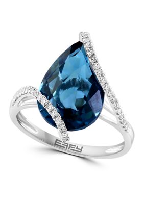 Effy® 1/5 ct. t.w. Diamond and London Blue Topaz Ring in 14K White Gold ...