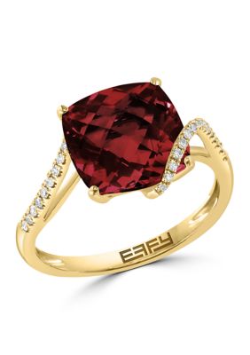 Effy® Diamond and Garnet Ring in 14K Yellow Gold | Belk