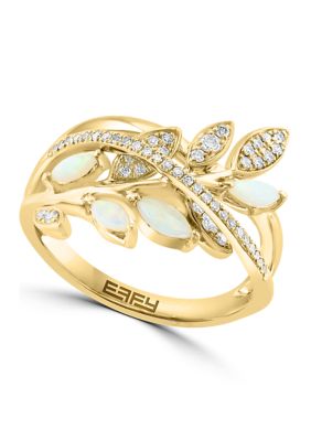 Effy® 14K Yellow Gold Diamond and Opal Ring | belk