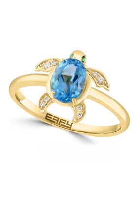 Effy® Diamond, Blue Topaz, Tsavorite Turtle Ring in 14K Yellow Gold | belk