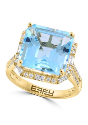 Effy® Diamond and Sky Blue Topaz Square Ring in 14K Yellow Gold | belk