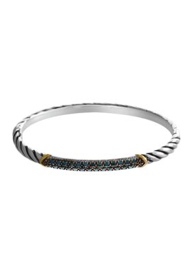 Effy® Sterling Silver and 14K Yellow Gold Blue Diamond Bangle Bracelet ...