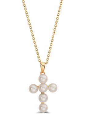 Effy® 14k Yellow Gold 4 Millimeter Freshwater Pearl Cross Pendant