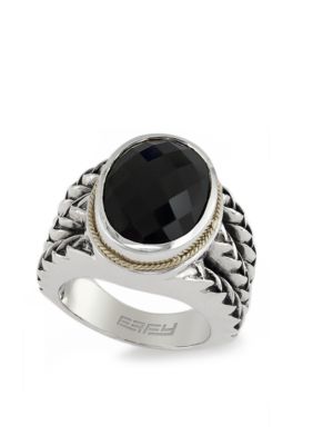 Effy® Oval Cut Onyx Ring in Sterling Silver & 18K Yellow Gold | belk