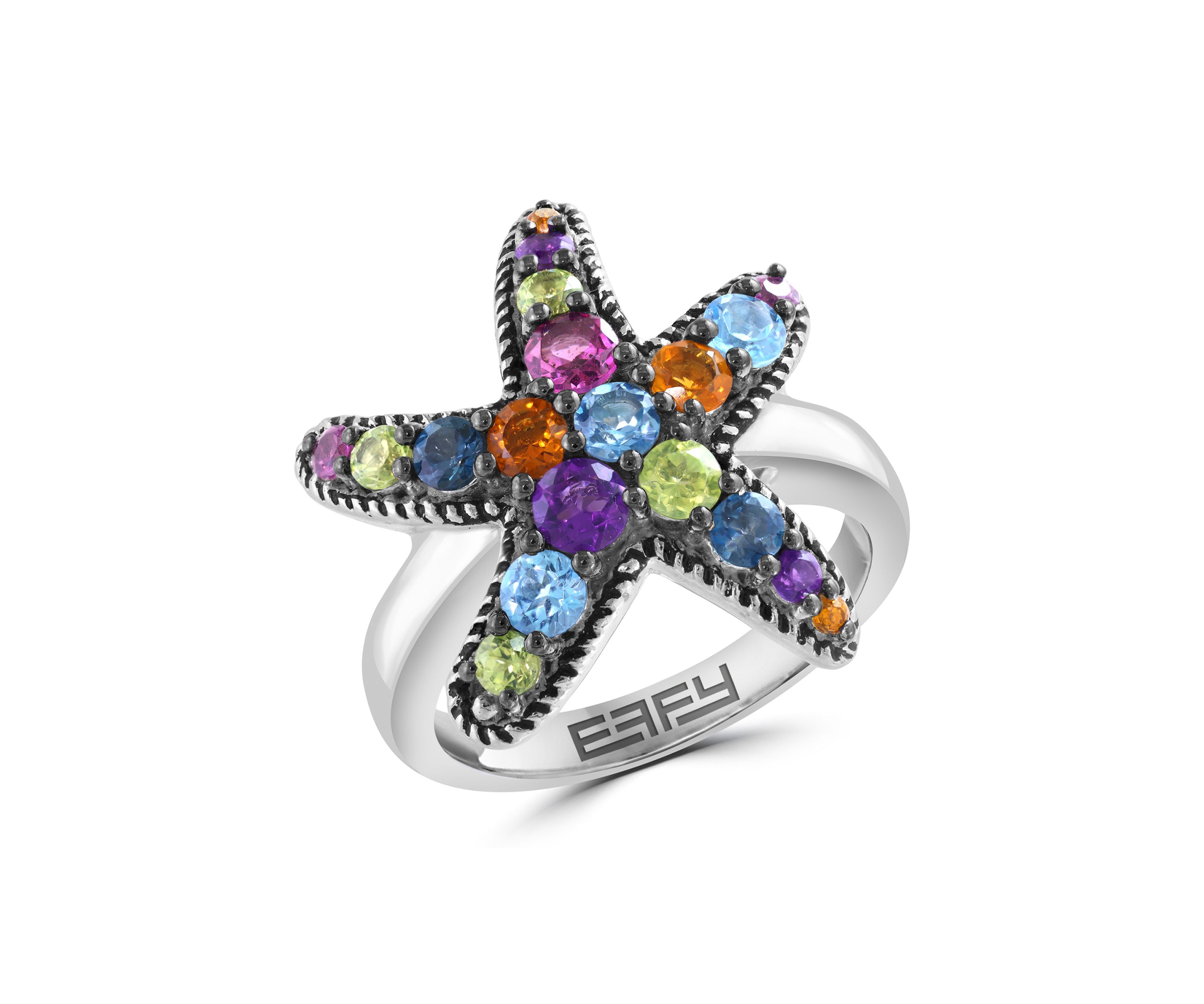 Multi Gemstone Starfish Ring in Sterling Silver