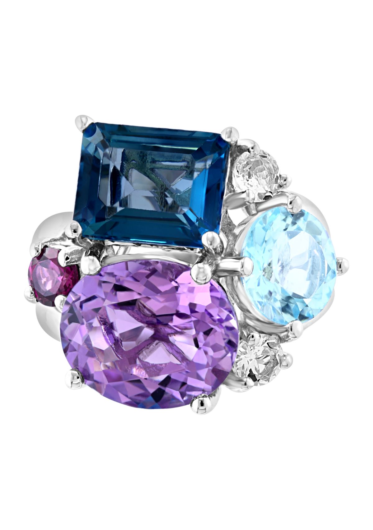 Effy® Pink Amethyst, Blue Topaz, White Topaz, and Rhodolite Ring in ...