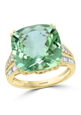 Effy® 1/10 ct. t.w. Diamond and 4 ct. t.w. Green Amethyst Ring in ...