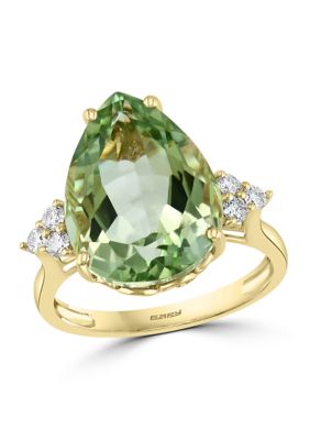 Effy® 1/5 ct. t.w. Diamond and 9.65 ct. t.w. Green Amethyst Ring in 14K ...