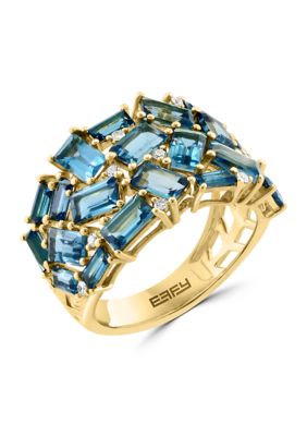 Effy® 14K Yellow Gold Diamond London Blue Topaz Ring | belk