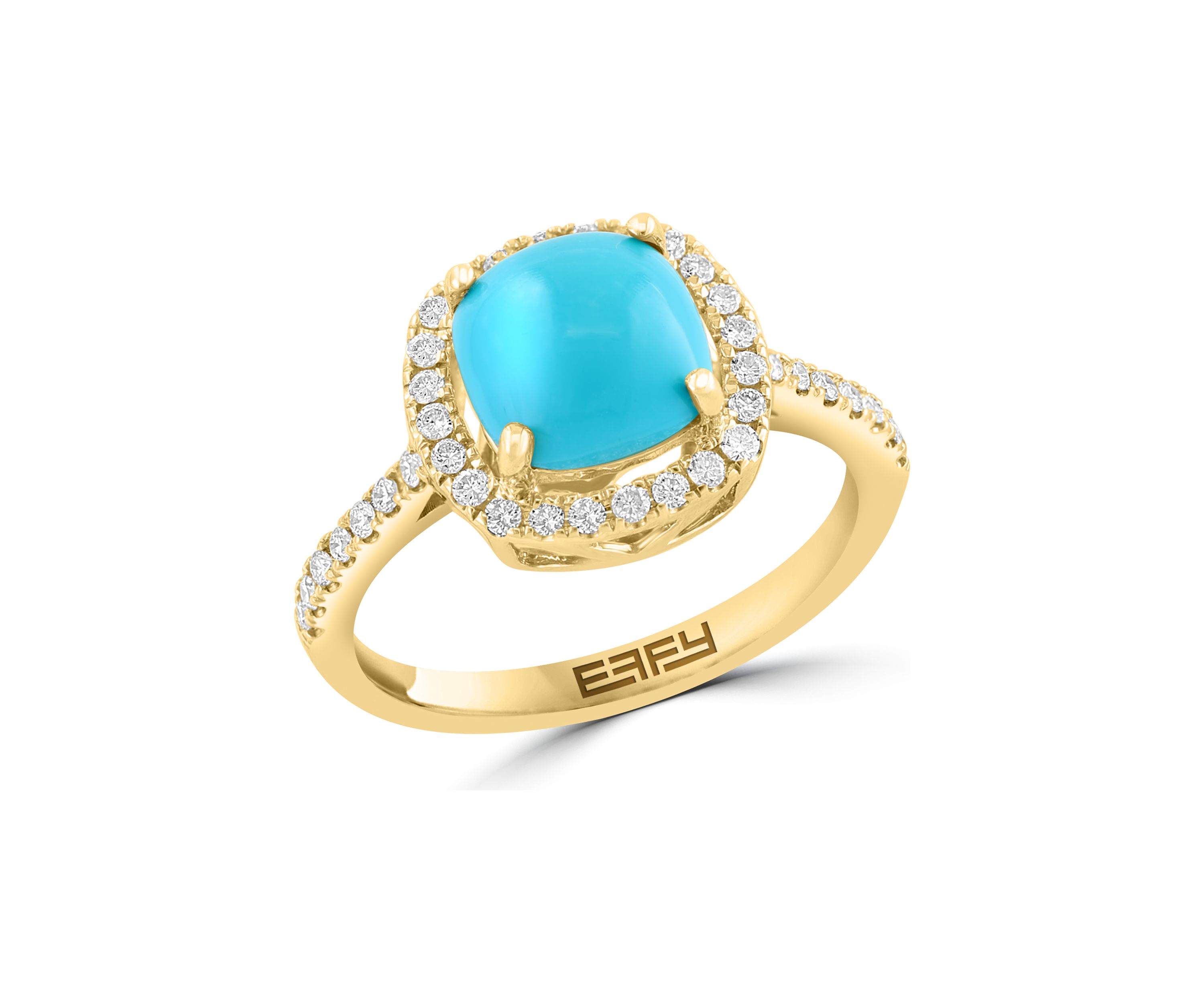 Effy® 1/4 ct. t.w. Diamond and Turquoise Square Ring in 14K Yellow Gold ...