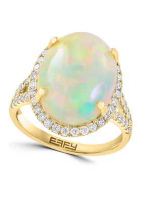 Effy® 14K Yellow Gold Diamond, Ethiopian Opal Ring | belk