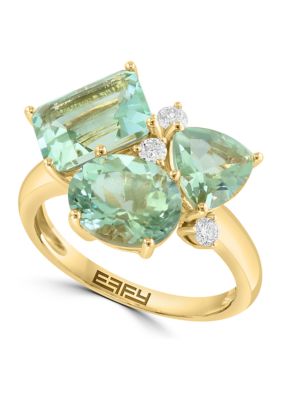 Effy® Diamond and Green Amethyst Cluster Ring in 14K Yellow Gold | belk