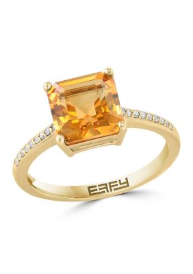 Effy® Diamond and Citrine Ring in 14K Yellow Gold | belk
