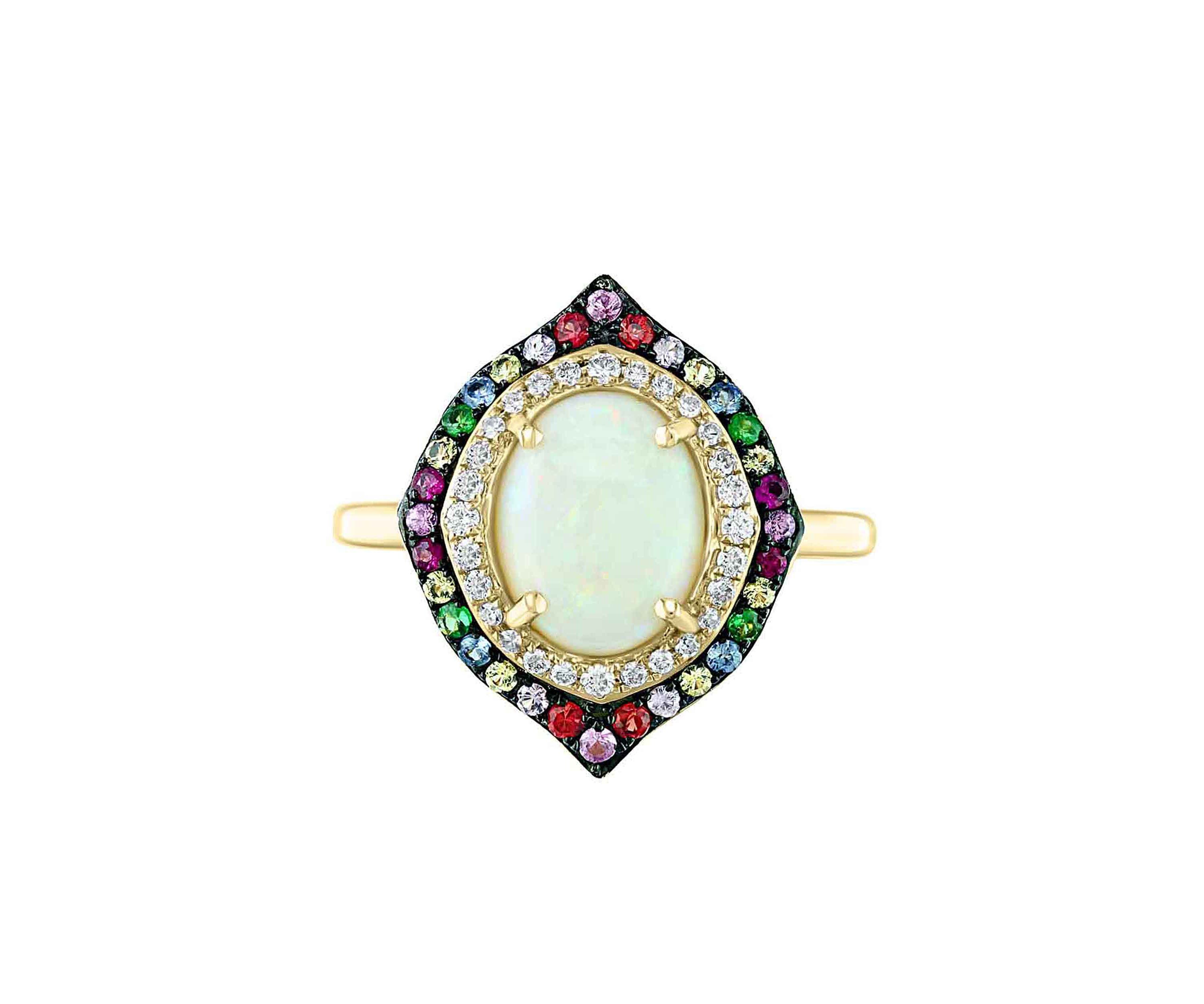 Effy® Diamond, Opal and Multi Semi Precious Ring in 14K Yellow Gold | Belk