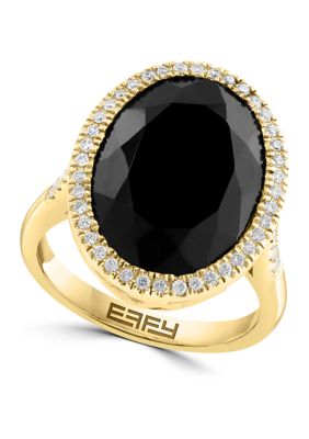 Effy® Diamond and Onyx Oval Ring in 14K Yellow Gold | belk