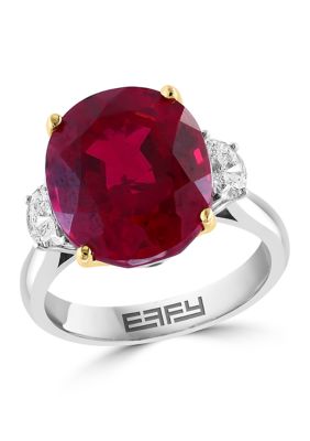 Effy® Lab Created Diamond and Ruby Ring in 14K Two Tone Gold | belk