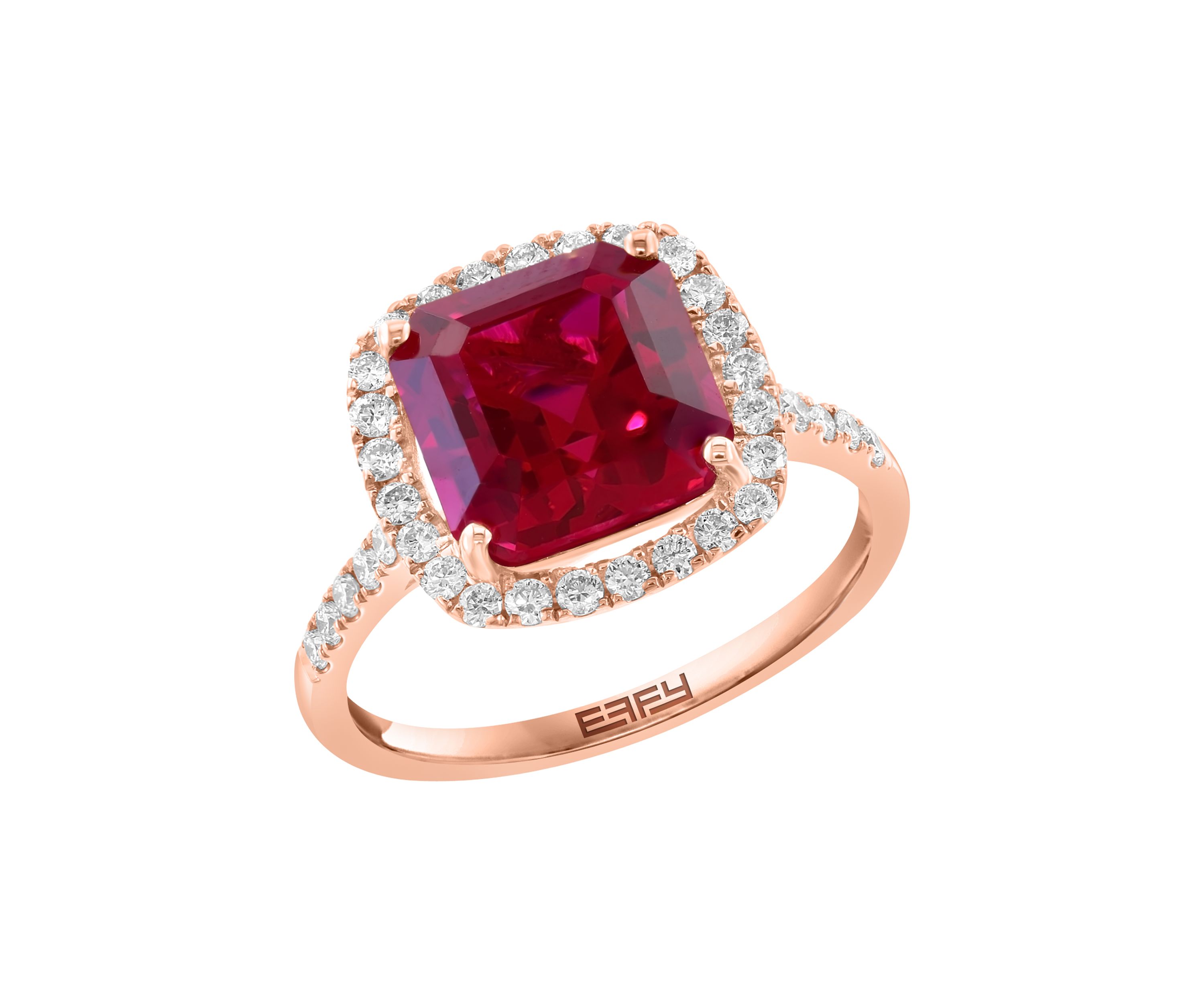 Effy® Lab Grown Diamond and Ruby Ring in 14K Rose Gold | Belk
