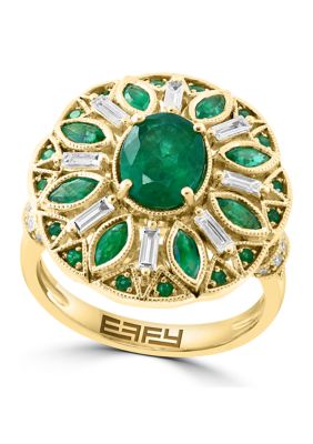 Effy® Diamond and Natural Emerald Ring in 14K Yellow Gold | belk