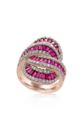 Effy® Baguette Ruby & Diamond Ring in 14K Rose Gold | belk