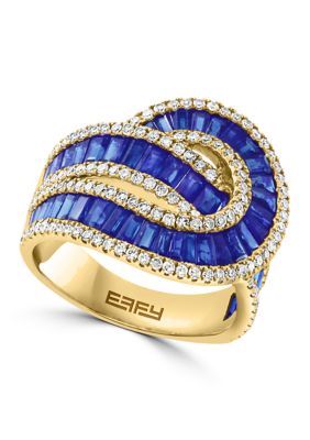 Effy® 5/8 ct. t.w. Diamond and Sapphire Ring in 14K Yellow Gold | belk