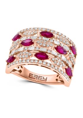 Effy® 5/8 ct. t.w. Diamond and 1.22 ct. t.w. Ruby Ring in 14K Rose Gold ...