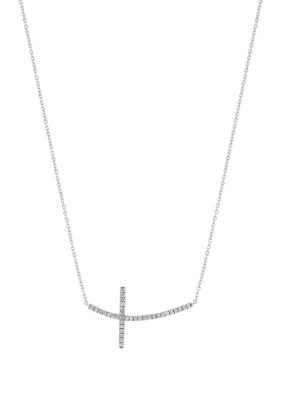 Effy® 1/4 ct. t.w. Diamond Cross Necklace in Sterling Silver | Belk