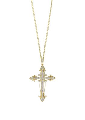 Effy® 1/3 ct. t.w. Diamond Cross Necklace in 14k Yellow Gold | Belk