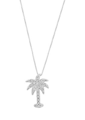 Effy® 1/8 ct. t.w. Miracle Set Diamond Palm Tree Pendant Necklace in ...