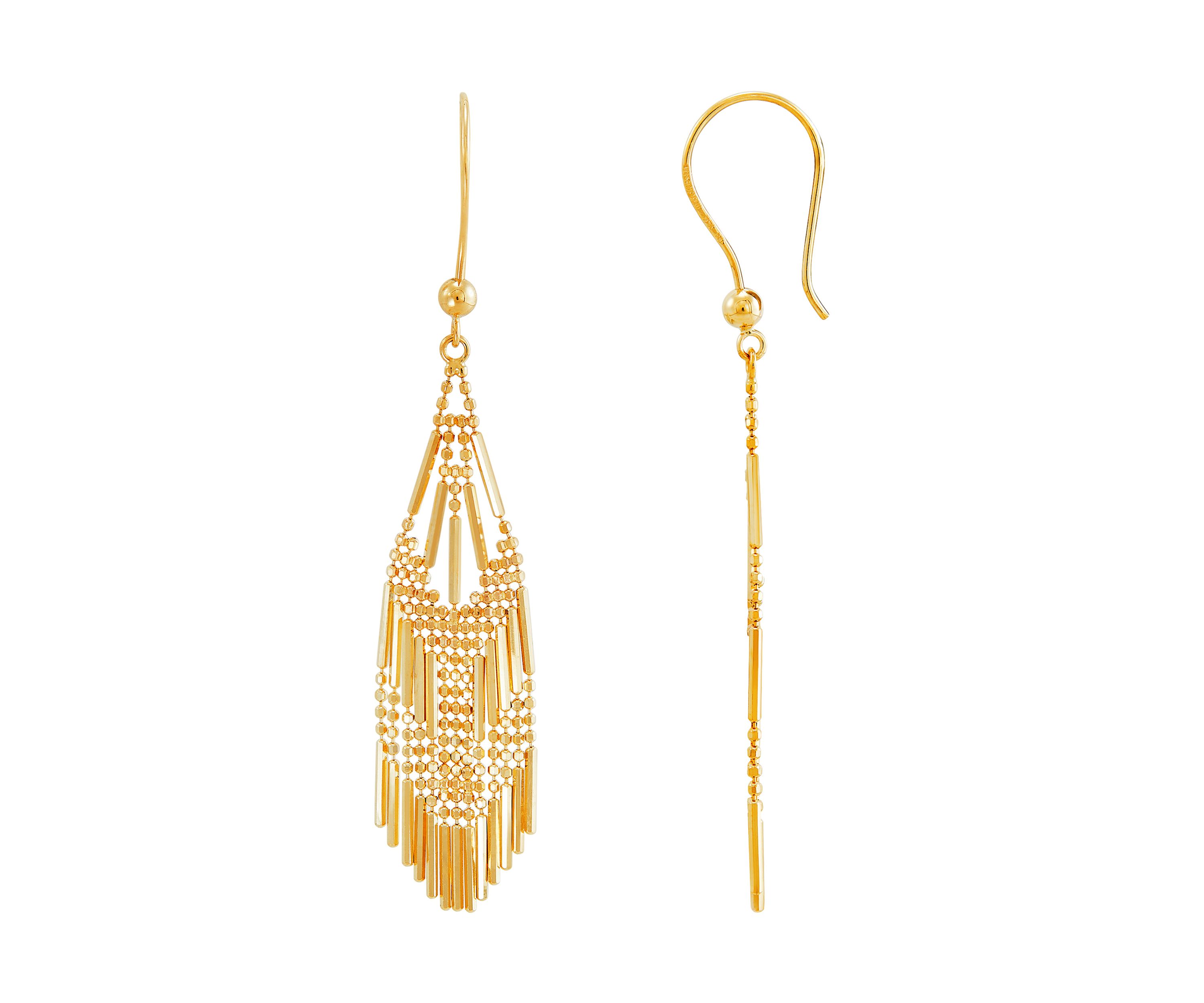 Belk & Co. Beaded Fantasy Multi Row Dangle Earrings in 14K Yellow Gold | Belk