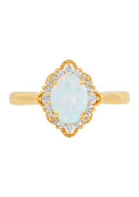 Belk & Co. Opal and 1/5 ct. t.w. Diamond Ring in 10K Yellow Gold | belk