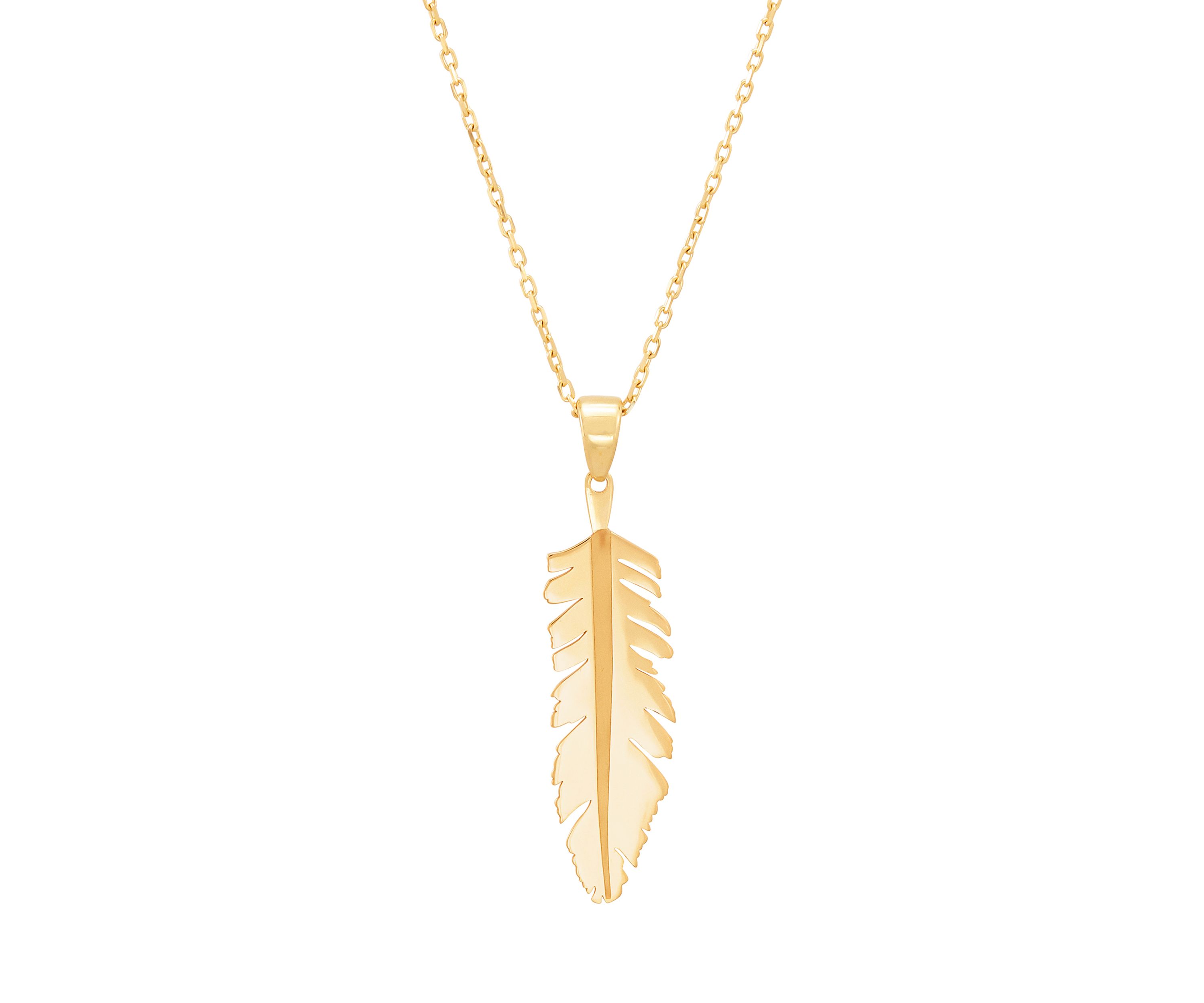 Belk & Co. Feather Pendant Necklace with 18" Forzantina Chain in 10K ...