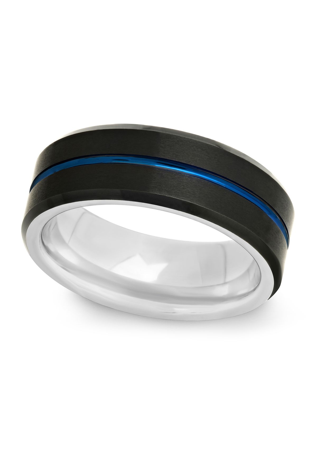 Belk & Co. Grooved Band in Black and Blue Stainless Steel | Belk