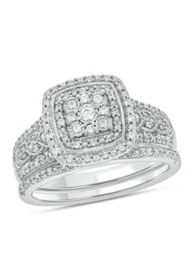Belk & Co. 1/3 ct. t.w. Diamond Cushion Frame Bridal Ring in Sterling ...