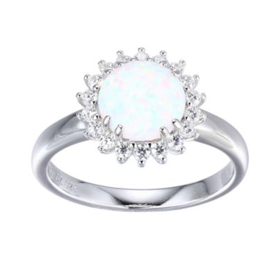 PAJ Lab Created Round Created Opal Halo Ring in Rhodium-plated Sterling ...