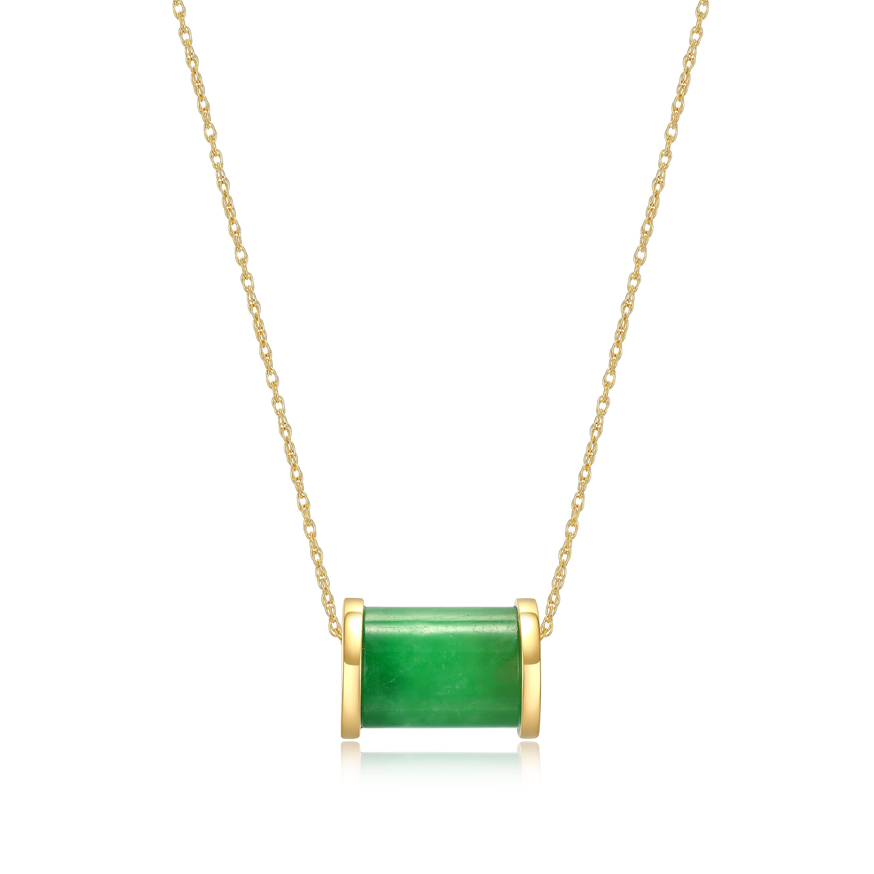 Dynasty Jade Jade Barrel Necklace In 18K Gold Plated Sterling Silver | Belk