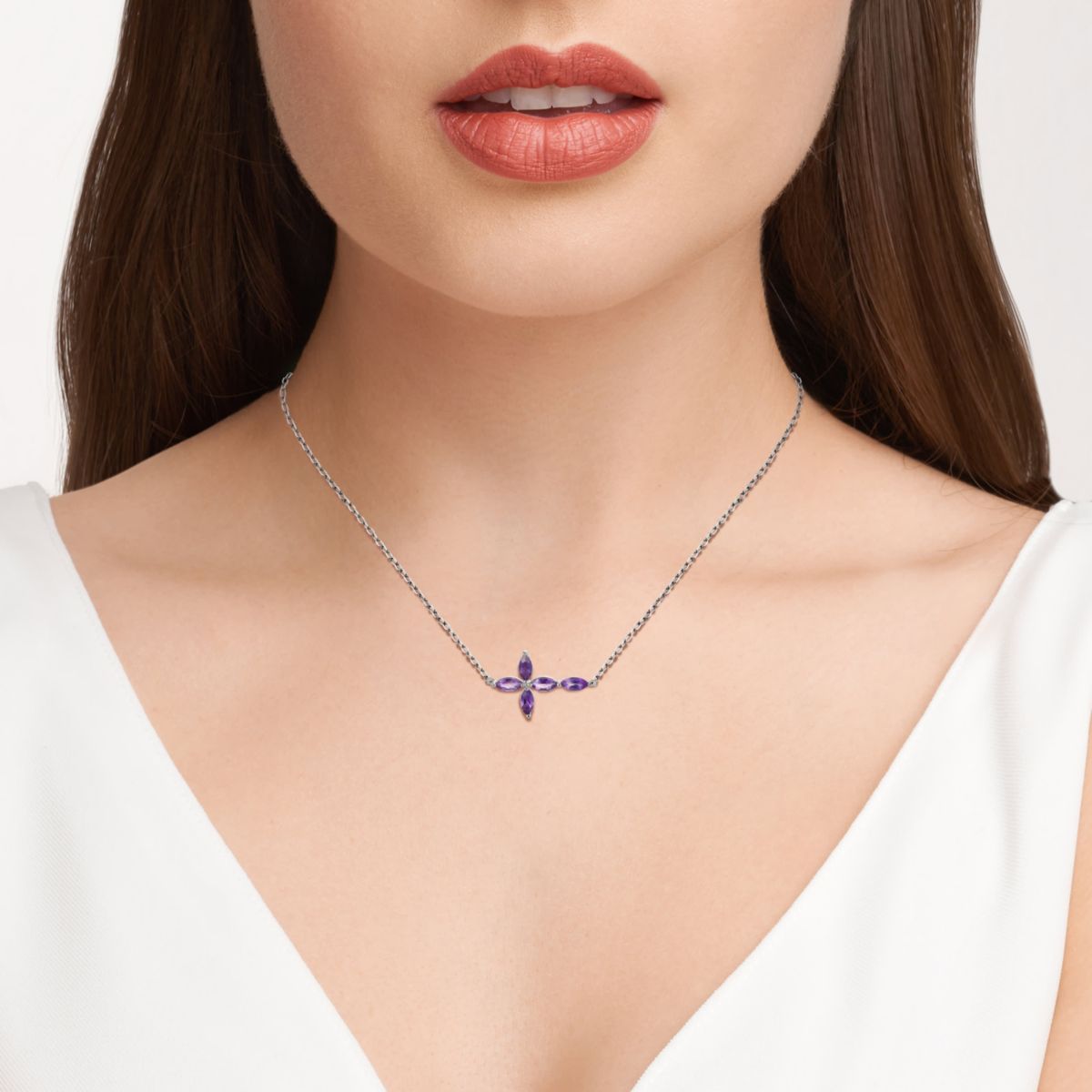 Aurealis Fine Silver Plated Genuine Amethyst Cross Necklace | Belk