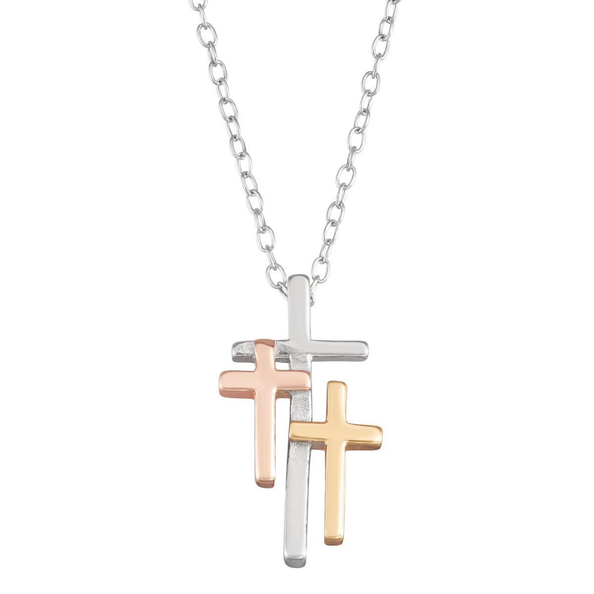 Aurealis Tri-Color Sterling Silver Triple Cross Necklace | Belk
