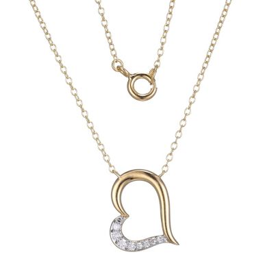 PAJ 1/8 cttw Diamond Offset Open Heart Necklace in 18k Yellow Gold ...