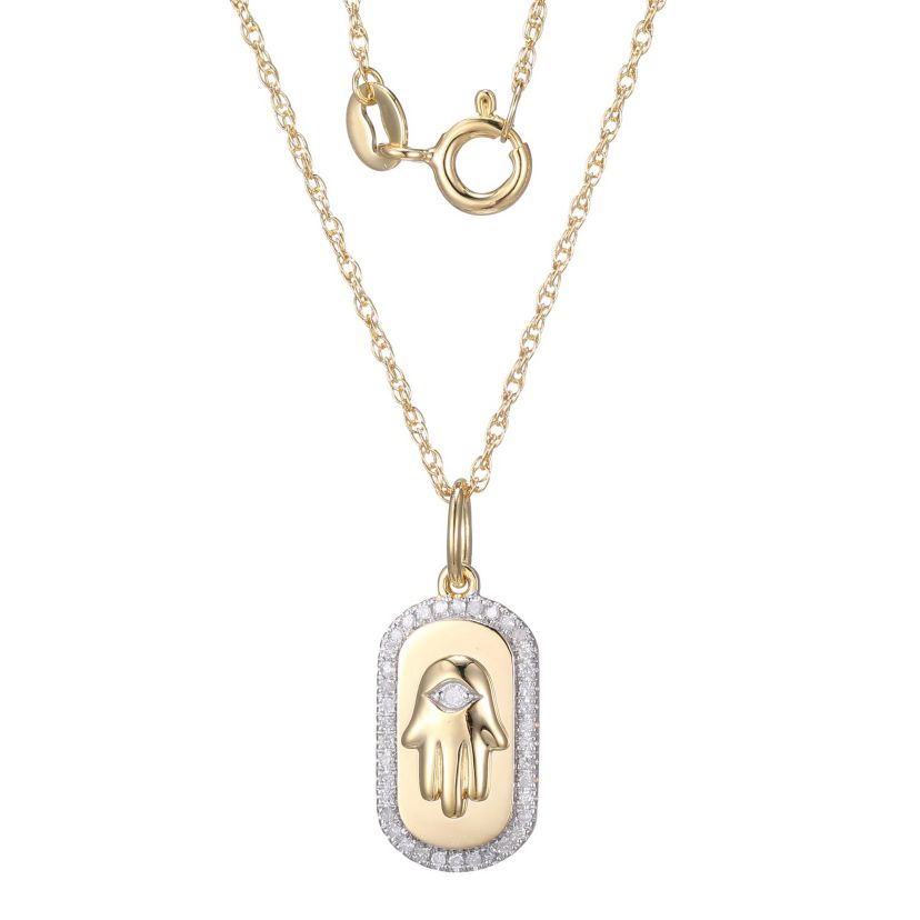 Aurealis 1/15 cttw Diamond Hamsa Halo Charm Pendant in 18k Yellow Gold ...