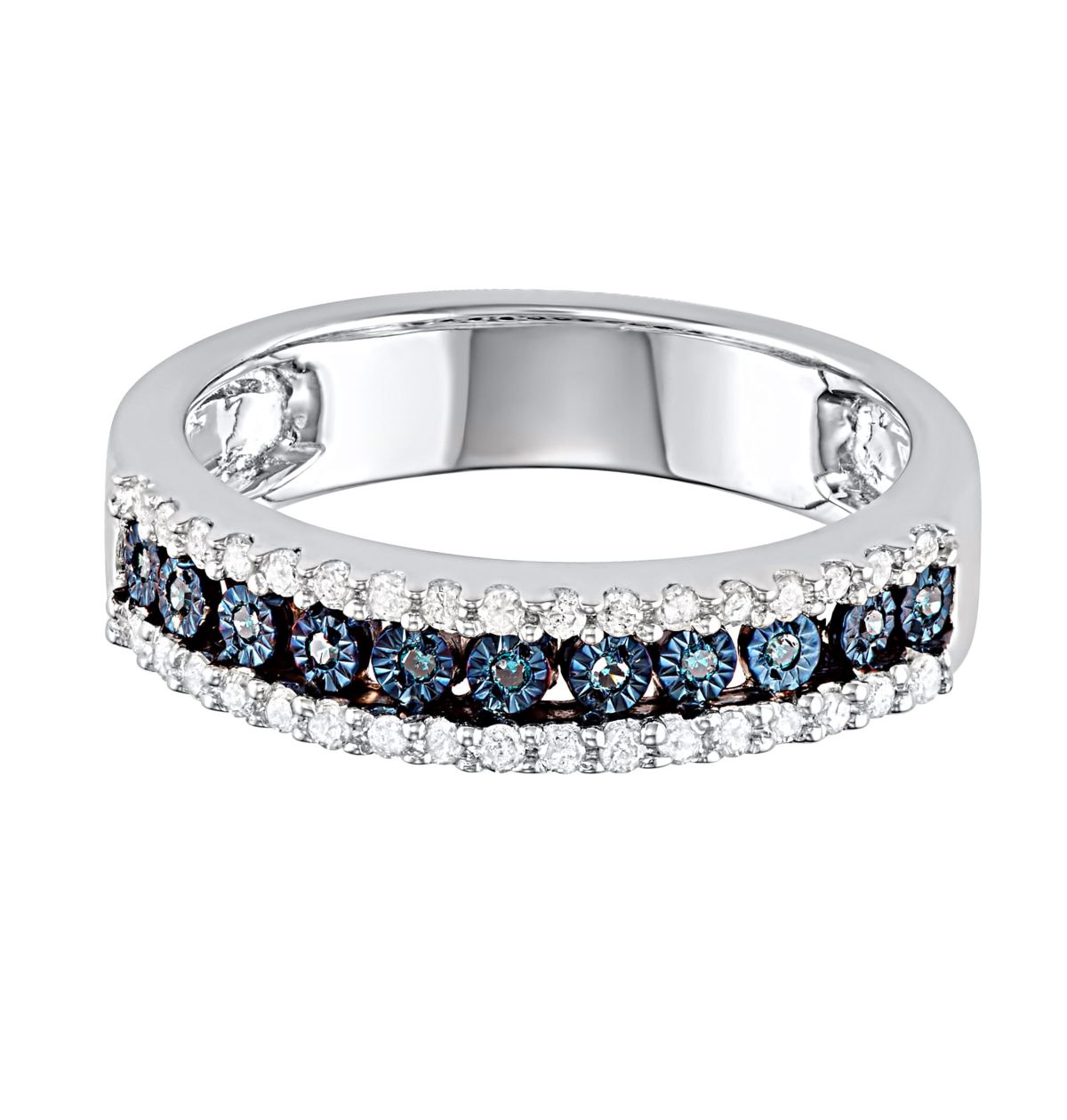 MyDiamondBox 1/4 CTTW Miracle plate 3 Row Blue Diamond Band in Sterling ...