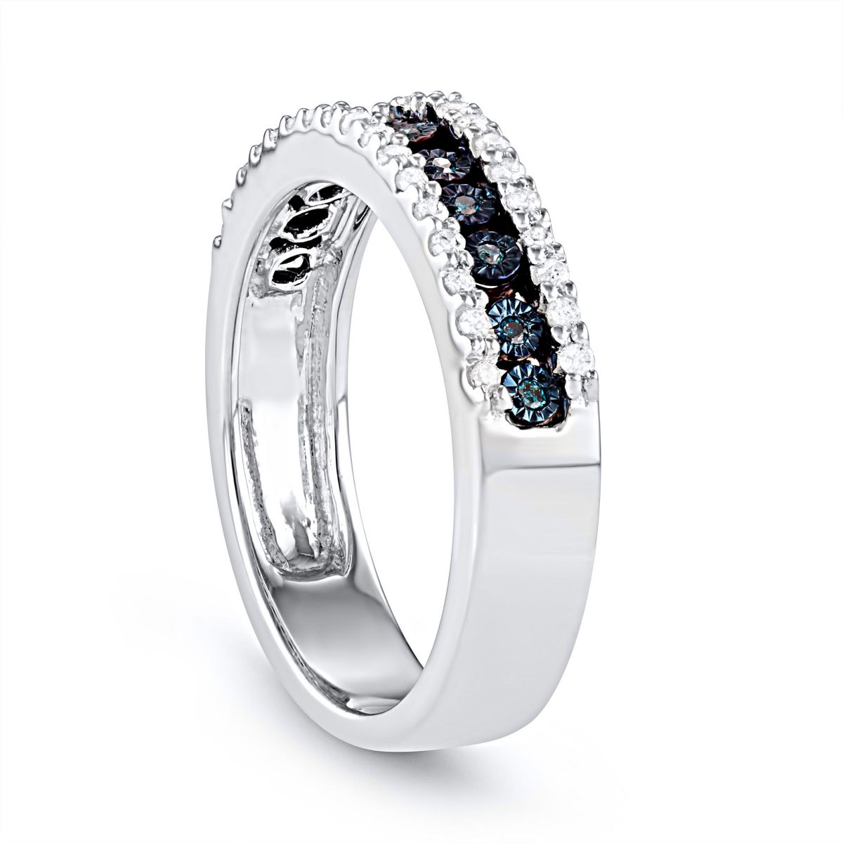MyDiamondBox 1/4 CTTW Miracle plate 3 Row Blue Diamond Band in Sterling ...
