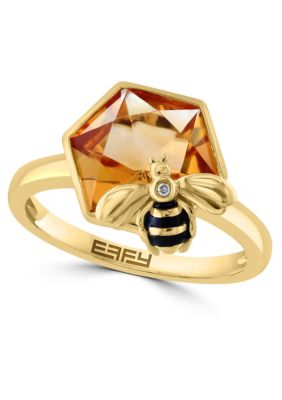 Effy® Diamond and Citrine Bee Ring in 14K Yellow Gold | belk
