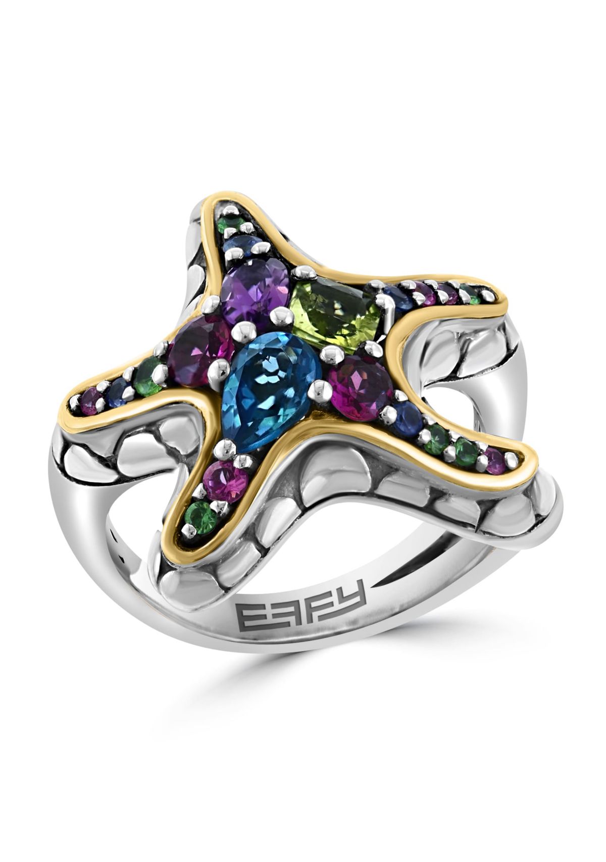 Effy® Multicolor Gemstone Starfish Ring in Sterling Silver and 18K ...